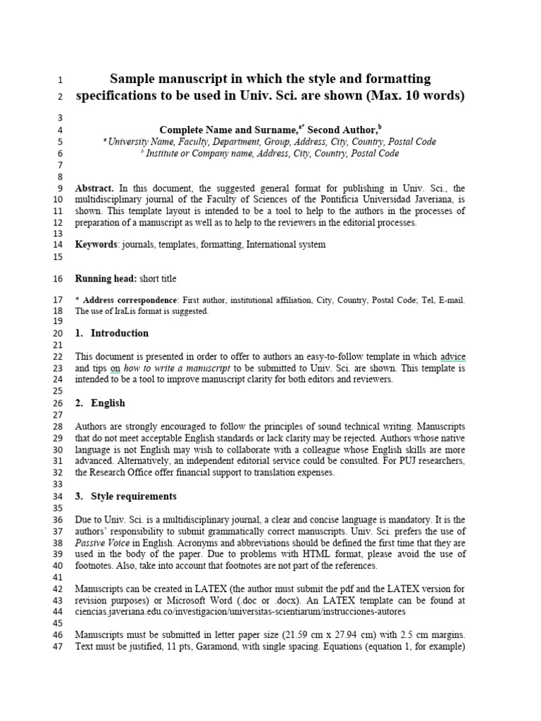Author Template for Univ. Sci. Manuscripts | PDF | Digital Object Identifier
