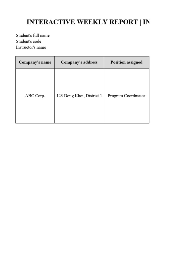 Weekly Internship Report: ABC Corp. | PDF