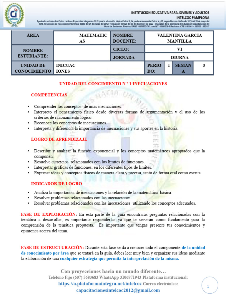 Guia de Aprendizaje Unidad 3 Semana 3 Modlo Matematicas Ciclo Vi Diurno | Descargar gratis PDF ...