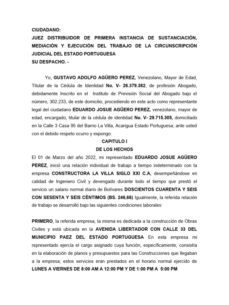 Modelo Demanda Laboral | PDF | Derecho laboral | Demanda judicial