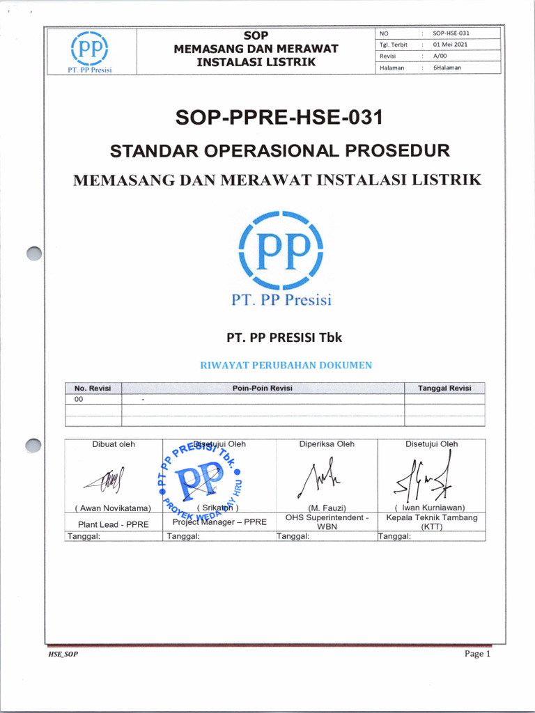Sop Memasang Dan Merawat Instalasi Listrik | PDF