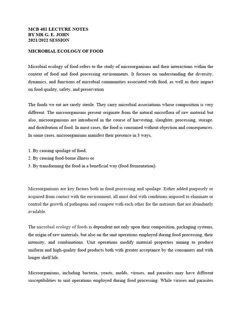 MCB 481 Summarized Lecture Note | PDF | Microorganism | Food Preservation