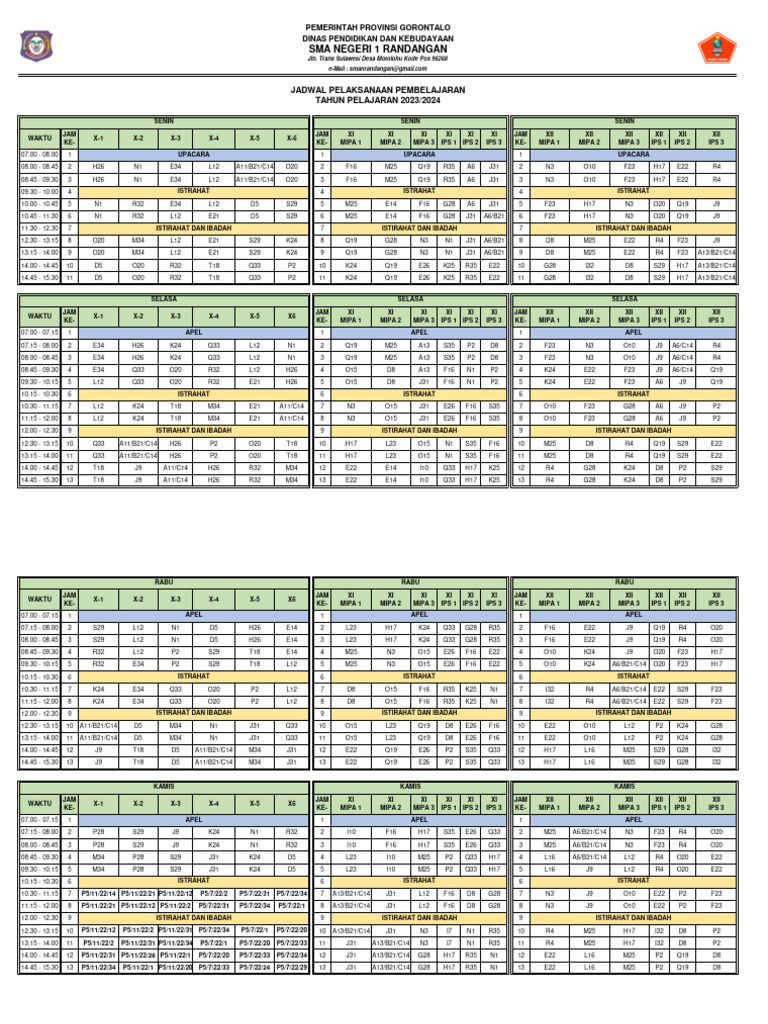 Jadwal Pelajaran Genap Tp. 2023-2024 | PDF