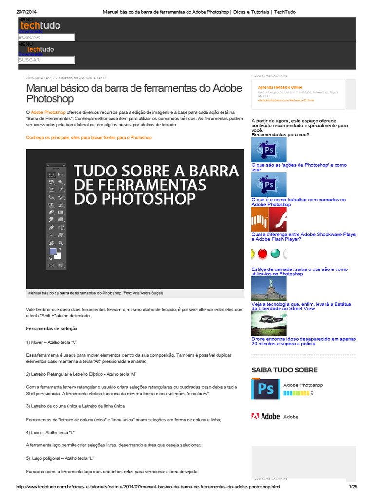 Manual Básico Da Barra de Ferramentas Do Adobe Photoshop - Dicas e Tutoriais - TechTudo ...