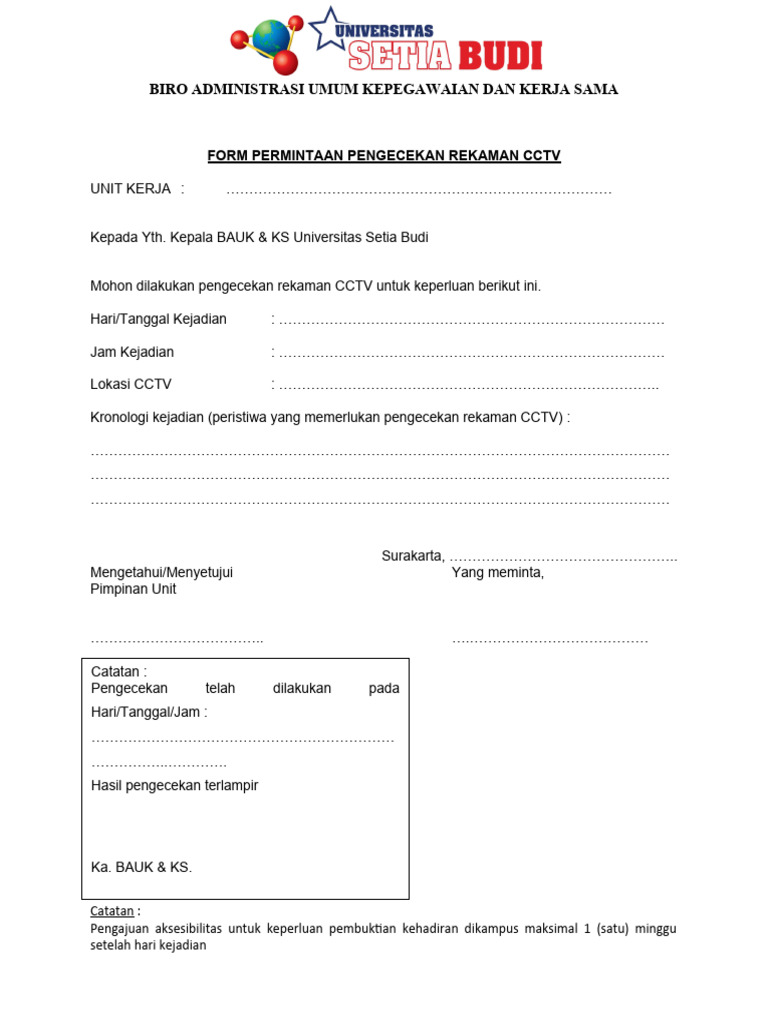 Form Permintaan Pengecekan Rekaman CCTV | PDF