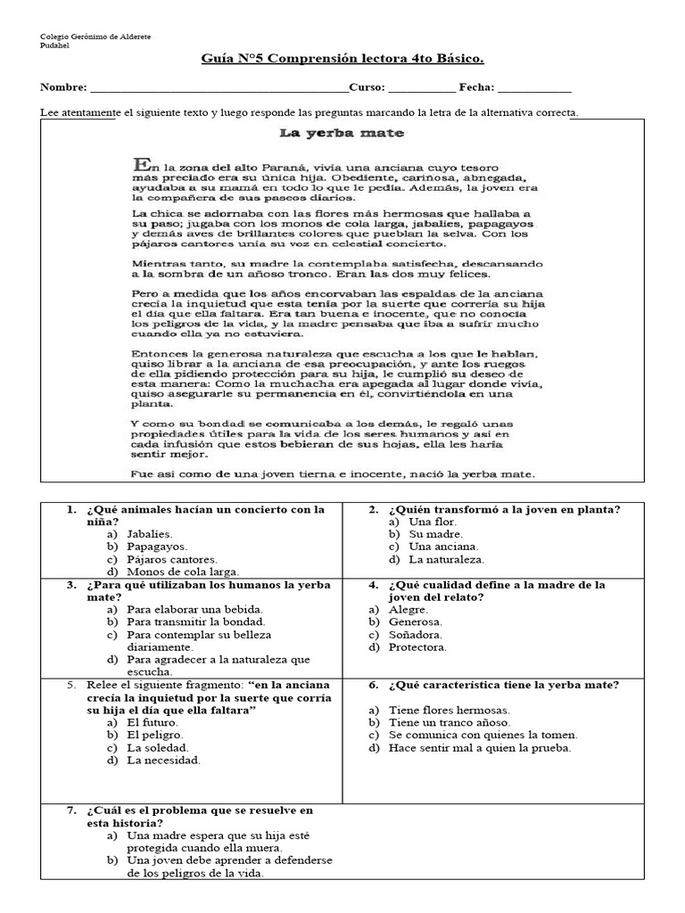 Guías de Comprensión Lectora 4to Básico | PDF | Comprensión lectora