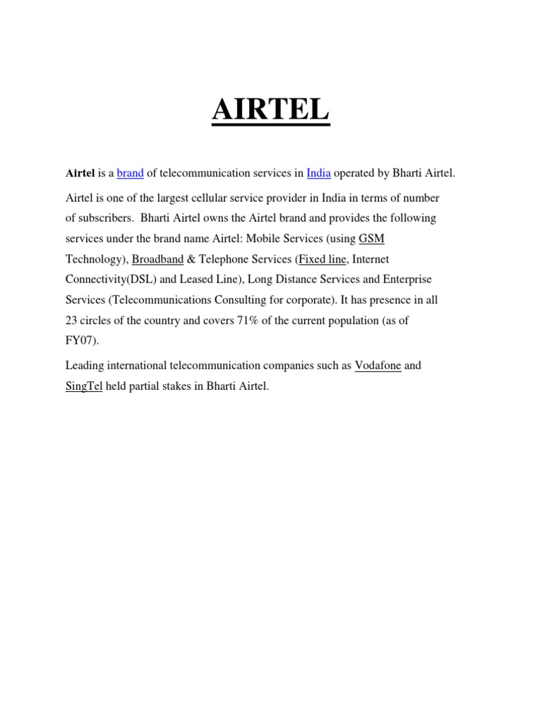 AIRTEL and Vodafone Introduction | PDF