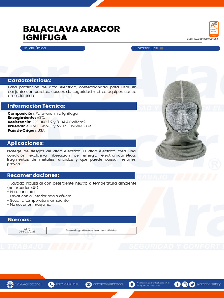 Balaclava Aracor Ignífuga | PDF