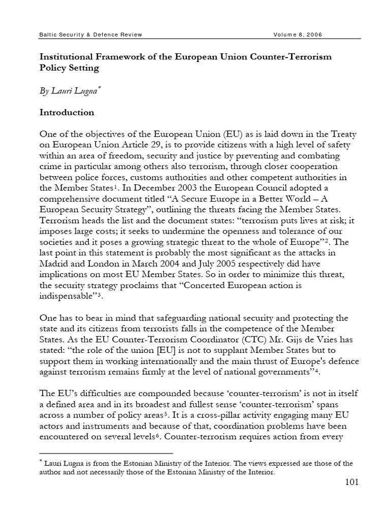EU Counter-Terrorism Policy Framework | PDF | European Union | National ...