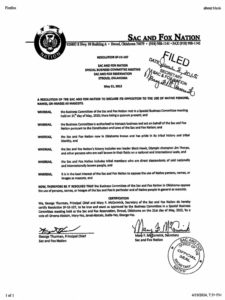 Sac and Fox Oppose Mascot Use | PDF | Indigenous Peoples Of The ...