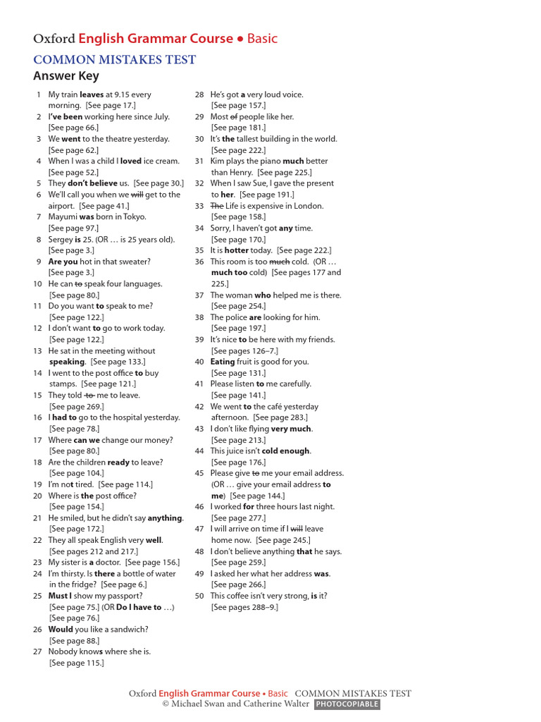 Basic Common Mistakes Answer Key | PDF