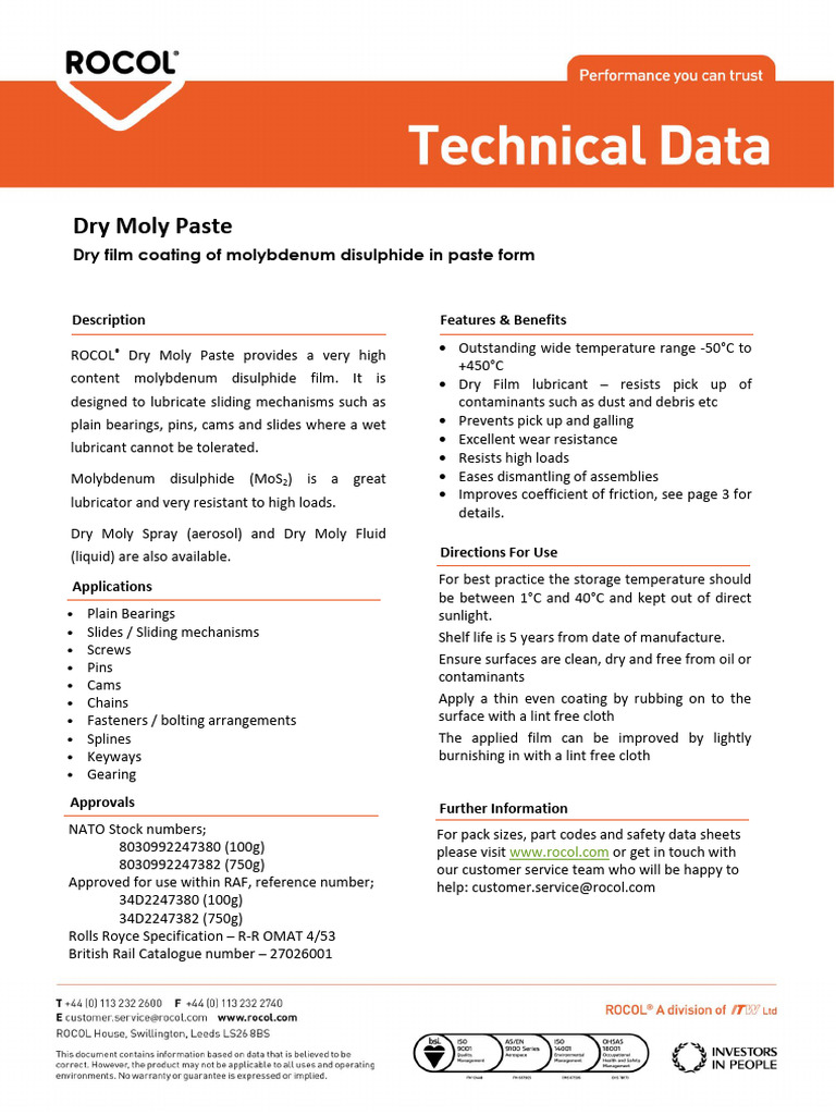 Dry Moly Paste - GB | PDF | Mechanical Engineering | Materials Science