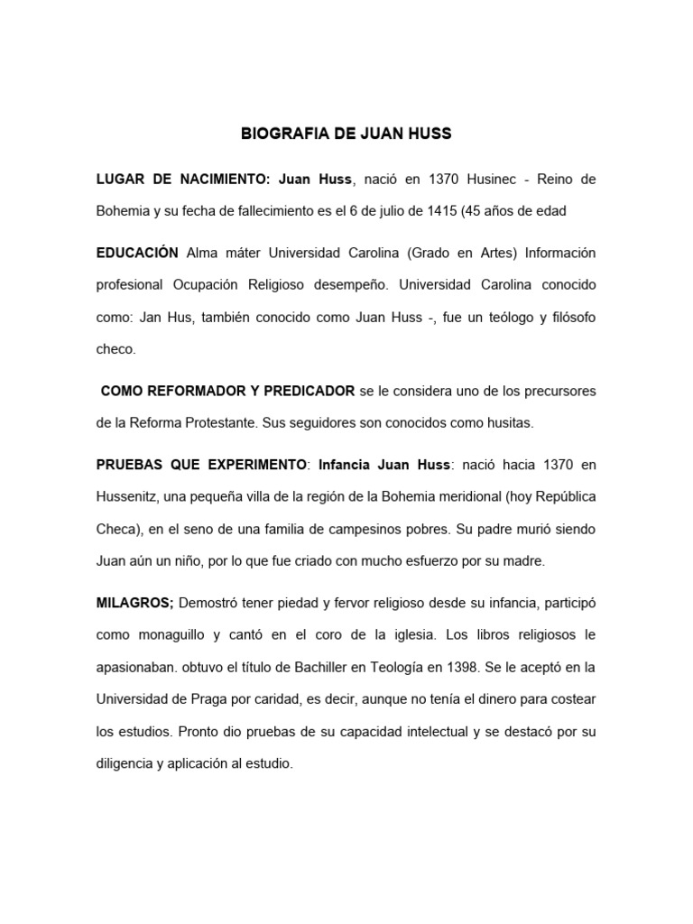 Biografia de Juan Huss | PDF
