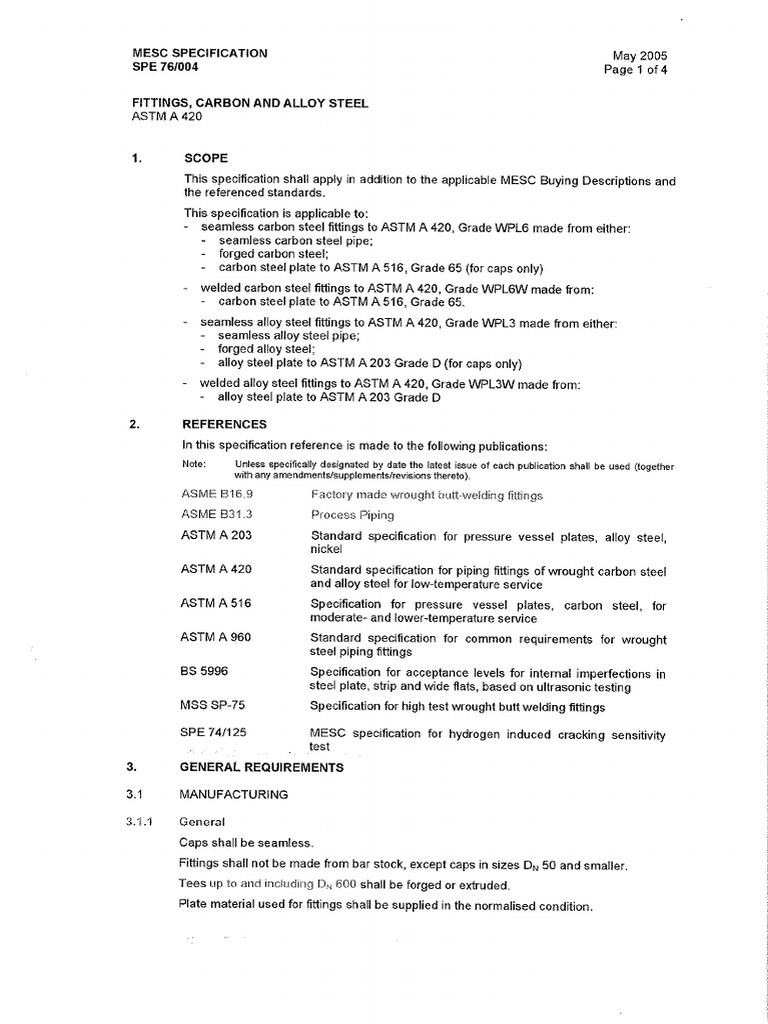 MESC SPE 76 - 004 (Fitting A420) May2005 | PDF