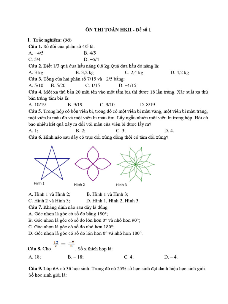 ÔN THI TOÁN HKII- ĐỀ SỐ 1 | PDF