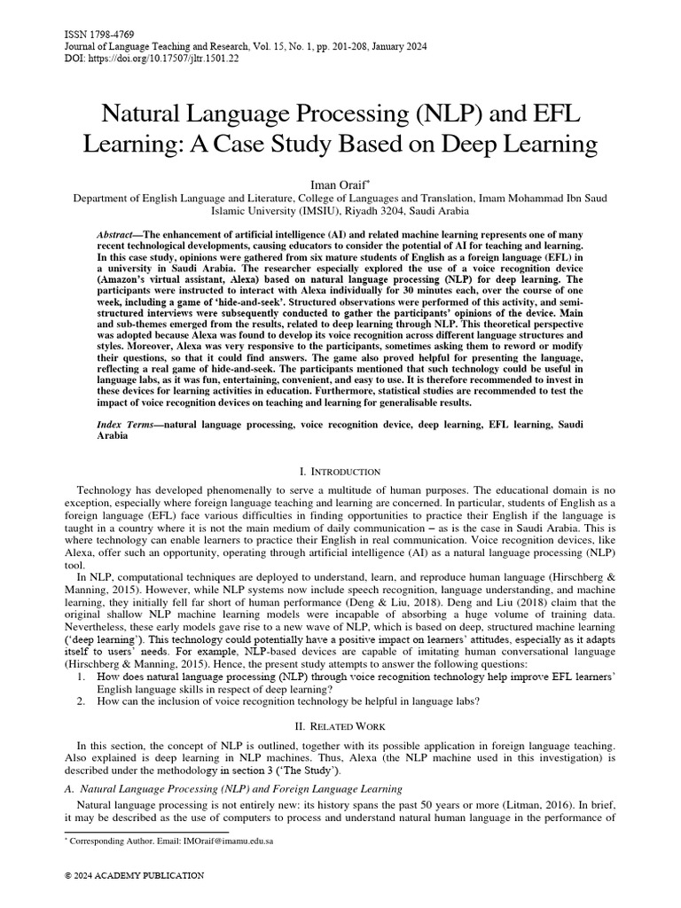 Natural Language Processing NLP and EFL Learning A Case Study Based On ... Natural Language Processing NLP and EFL Learning A Case Study Based On ...
