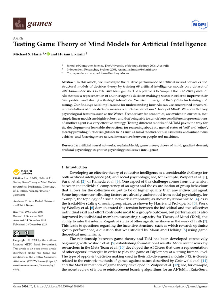 Testing Game Theory of Mind Models For Artificial IntelligenceGames ...