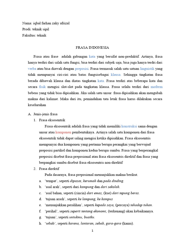Frasa Indonesia | PDF | Seni & Disiplin Bahasa