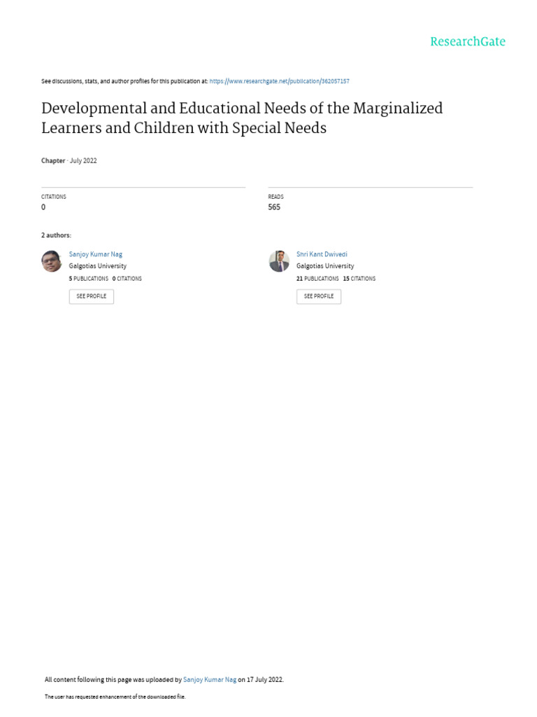 Developmentaland Educational Needsofthe Marginalized Learnersand ...