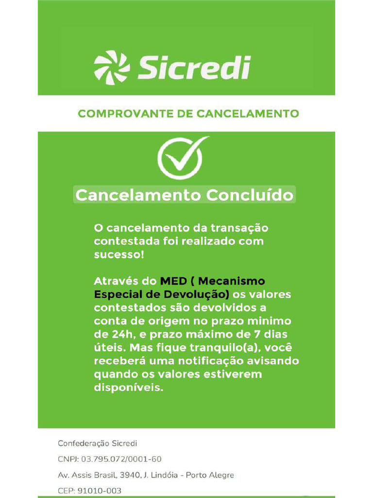 Comprovante de Cancelamento - Sicredi | PDF