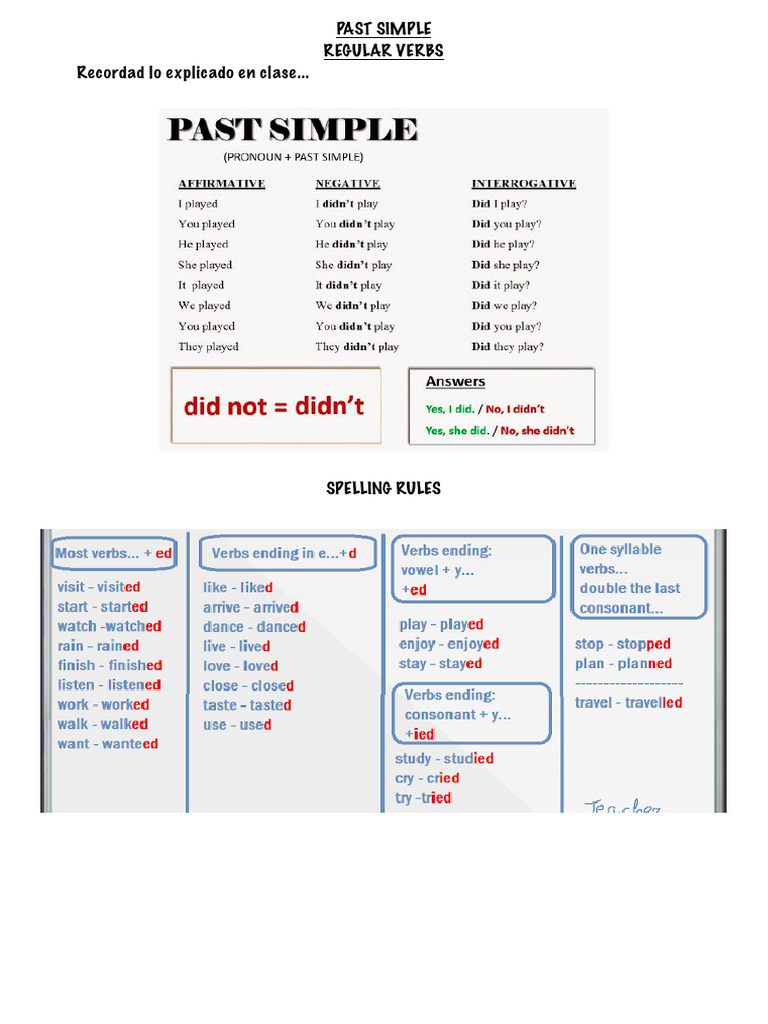 Simple Past | PDF | Artes del Lenguaje y Comunicación | Hogar ...