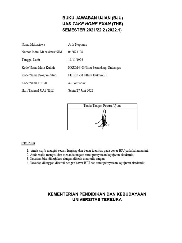 BJU HKUM4403 Ilmu Perundang-Undangan Arik Nopianto | PDF | Ilmu Sosial | Hukum