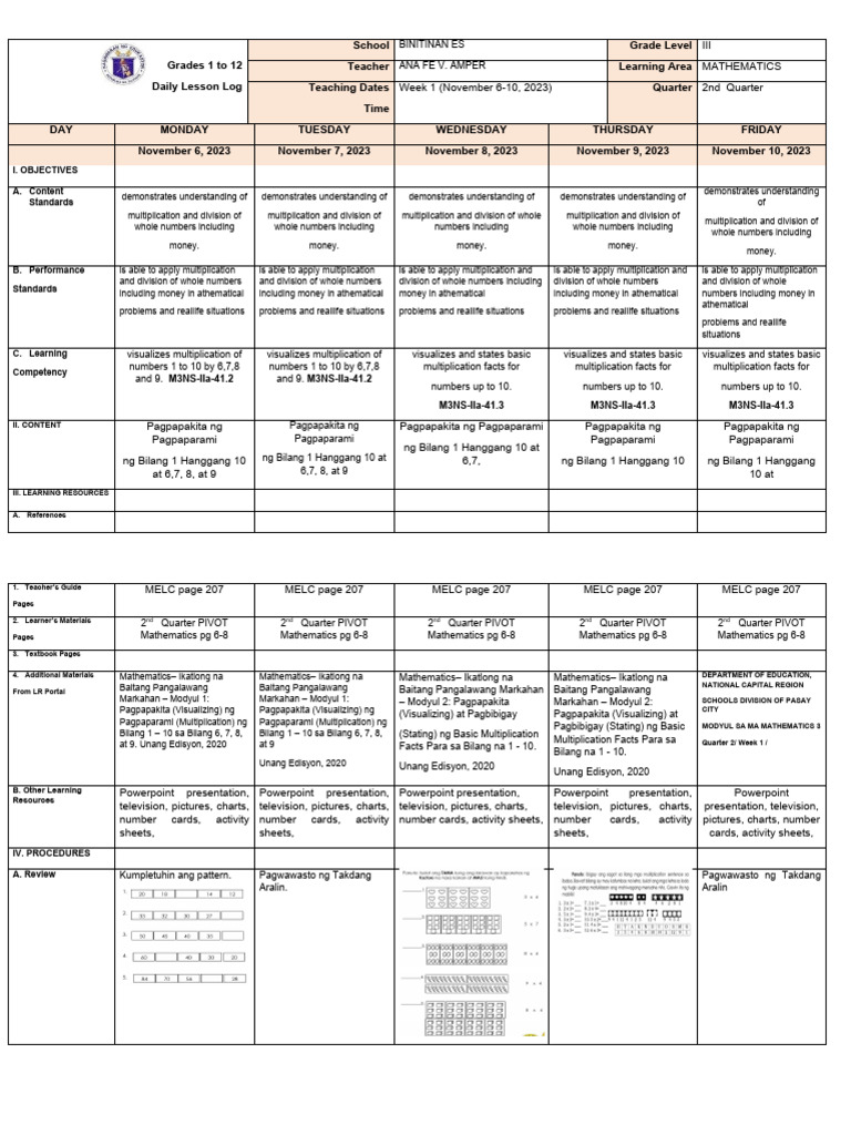 Dll-Mathematics-Q2-Week 1 | PDF