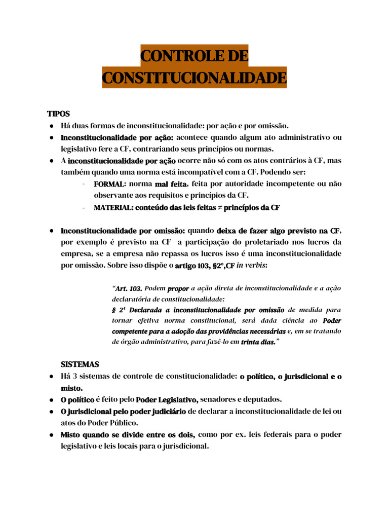 Tipos e Sistemas de Controle de Constitucionalidade | PDF | Habeas ...