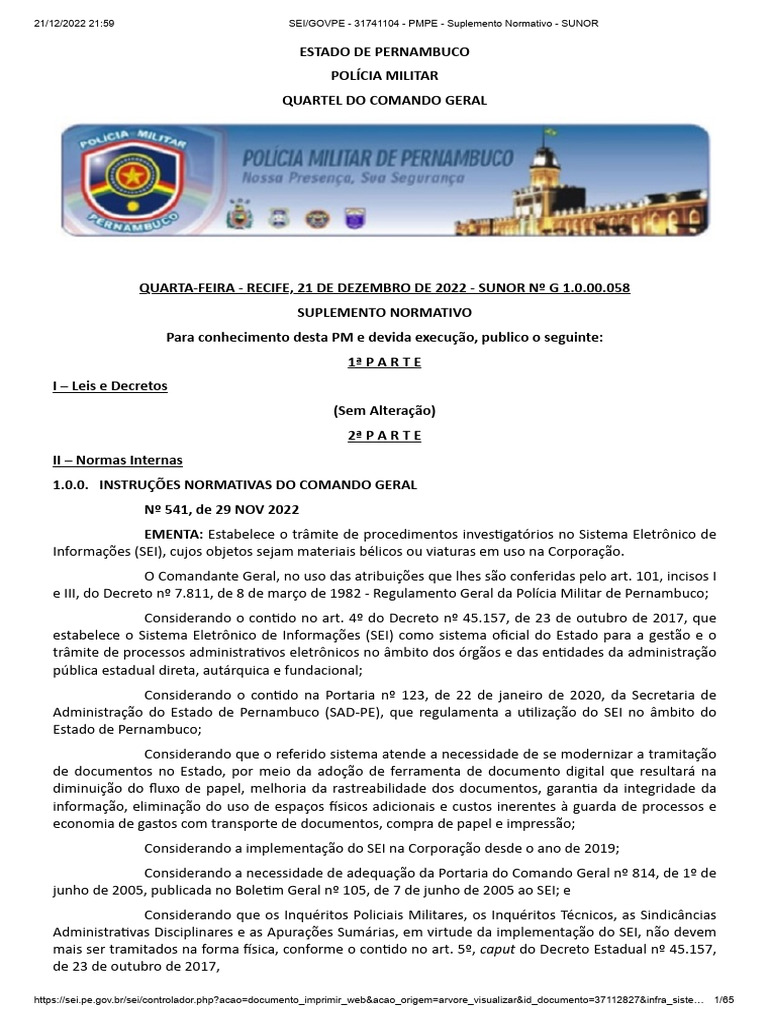 SUNOR Nº 058 - 2022 | PDF | Polícia | Polícia militar