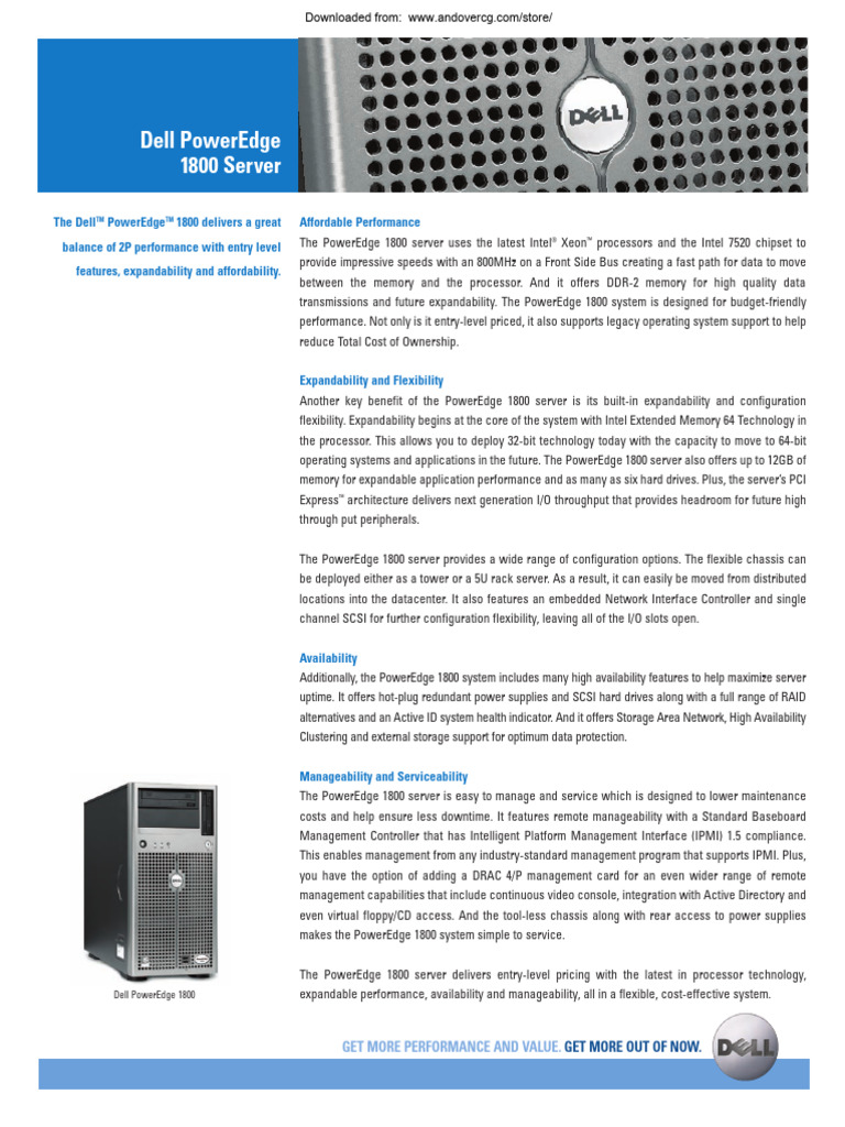 Dell Poweredge 1800 Server | PDF | Server (Computing) | 64 Bit Computing