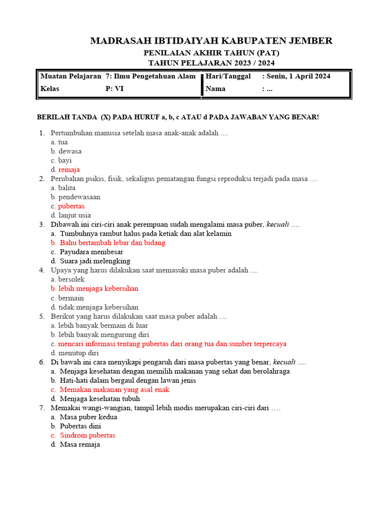 Soal Pat Ipa Kelas 6 2024 | PDF