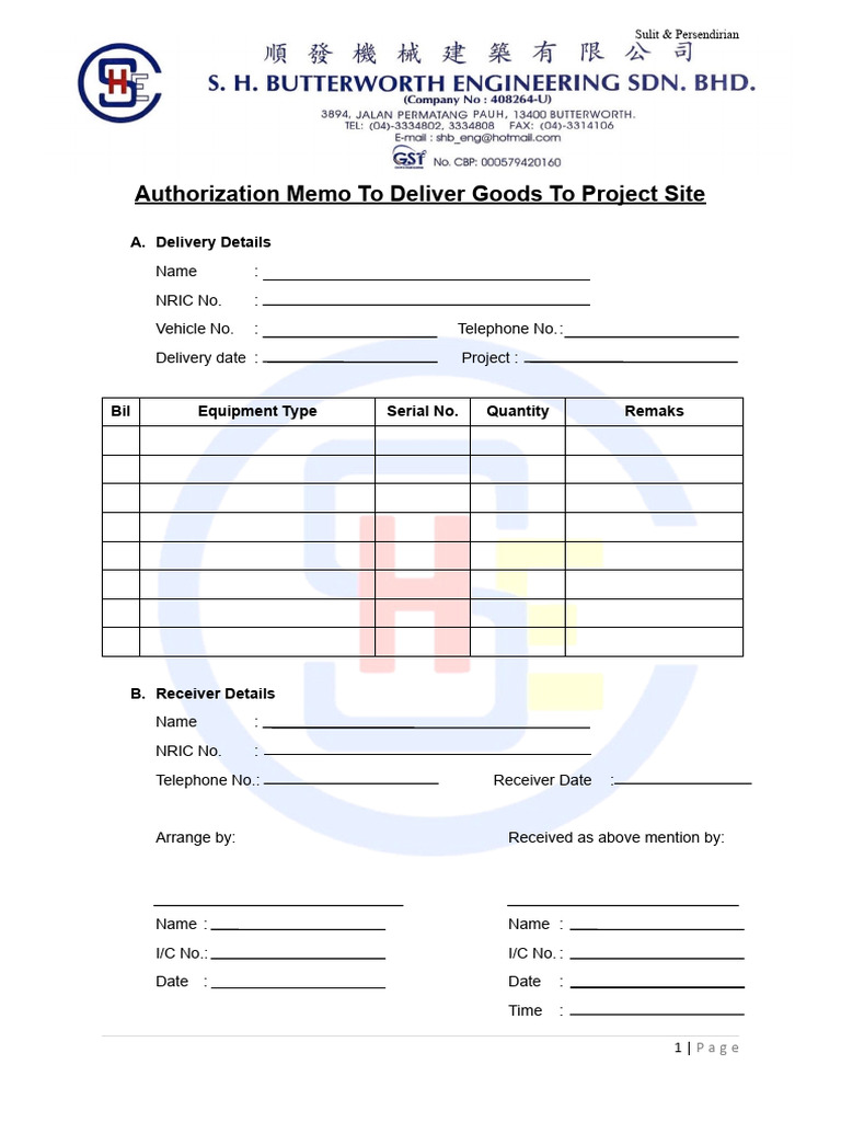 Authorization Memo To Deliver Goods To Project Site 2024 | PDF