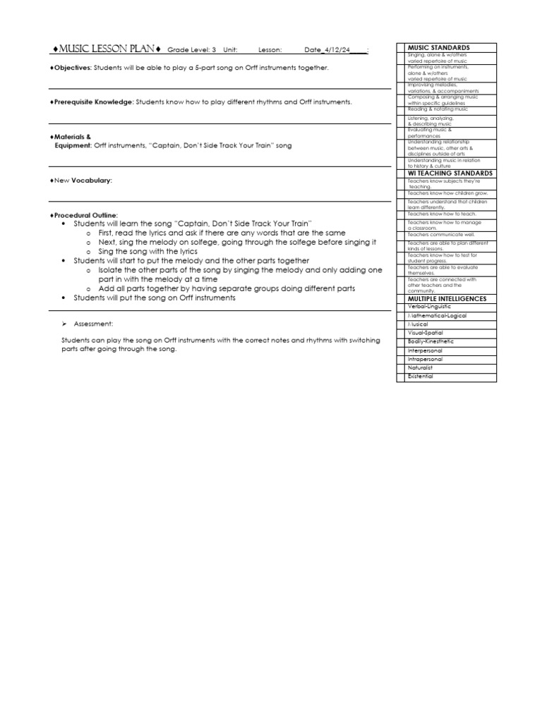 orff instrument lesson | PDF | Teachers | Learning