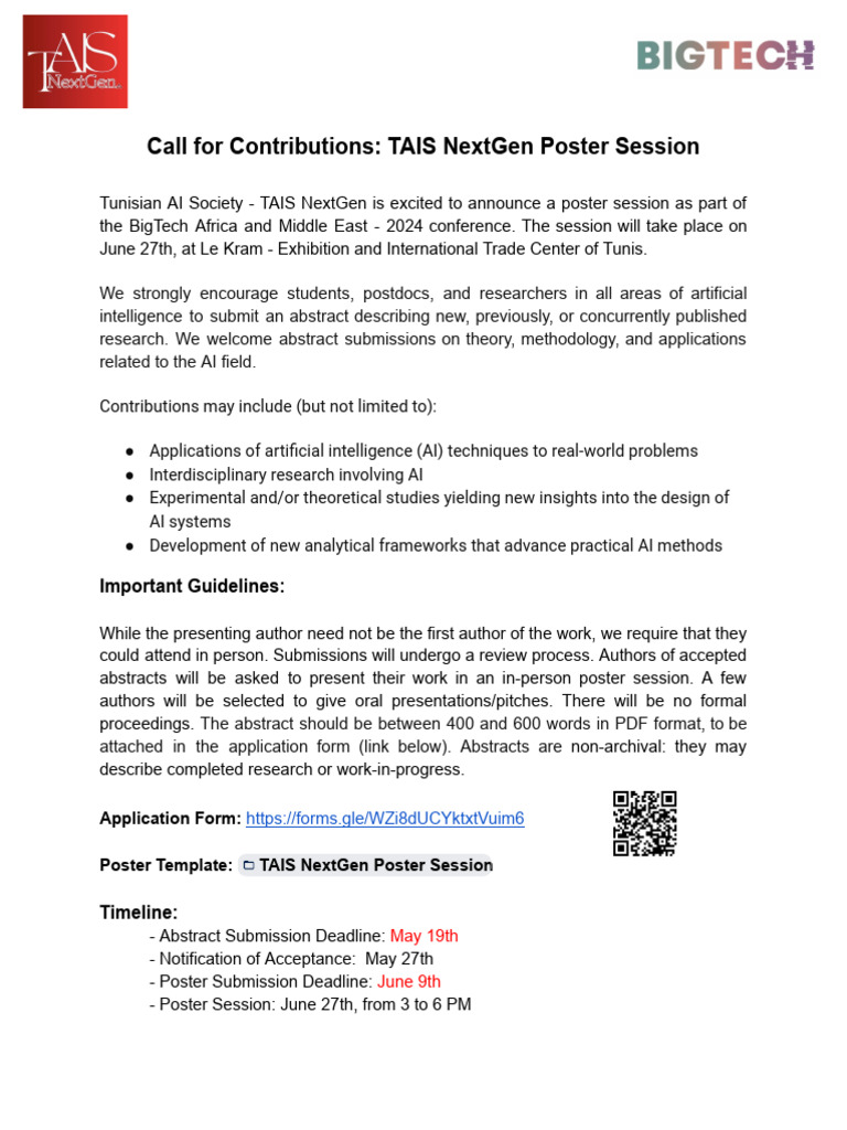 Call For The TAIS NextGen Poster Session BIGTECH | PDF