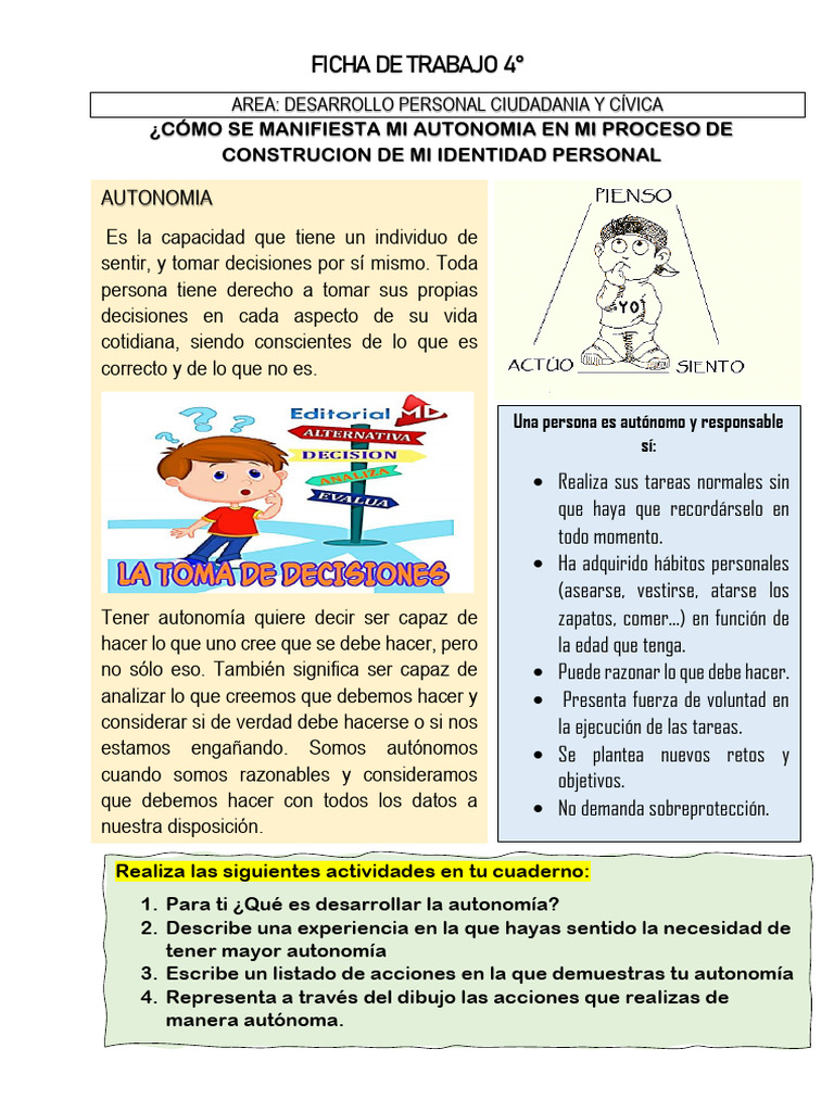 Ficha de Trabajo 4° DPCC para Tu Casa | PDF | Relaciones personales, crianza y desarrollo personal