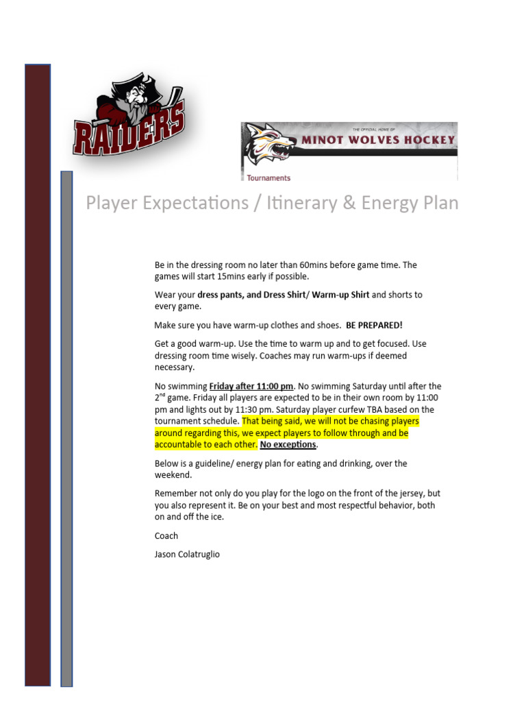 Player Expectations Tournament | Download Free PDF | Carbohydrates | Foods