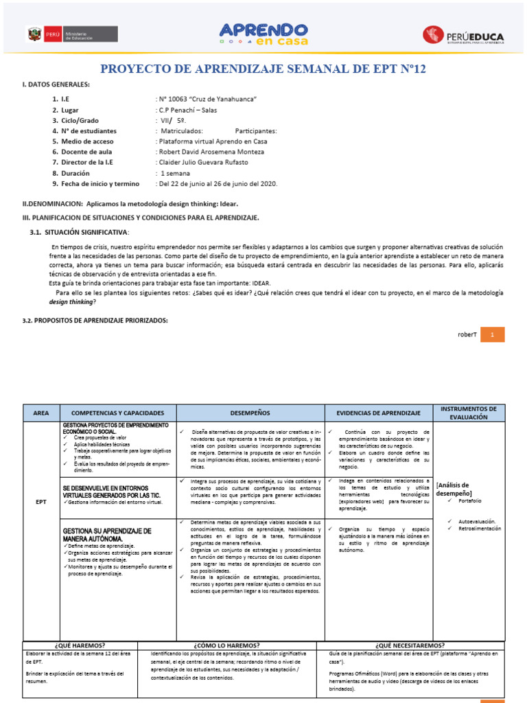 Metodología Design Thinking: Idear en EPT | PDF | Aprendizaje ...