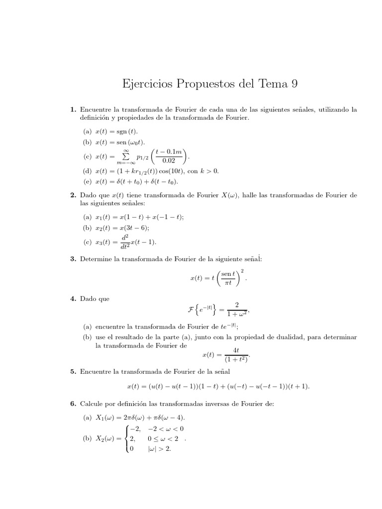 Transformadas de Fourier: Ejercicios y Soluciones | PDF | Análisis matemático | Funciones y mapeos
