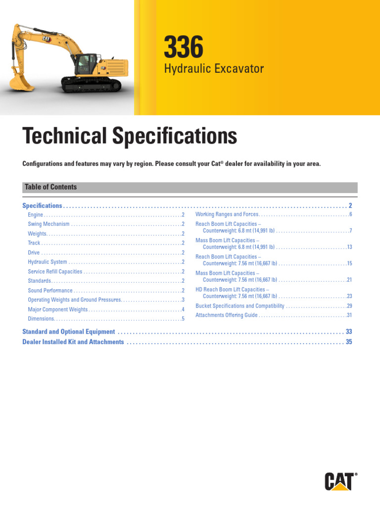 CAT336 Specifications | PDF | Elevator | Horsepower