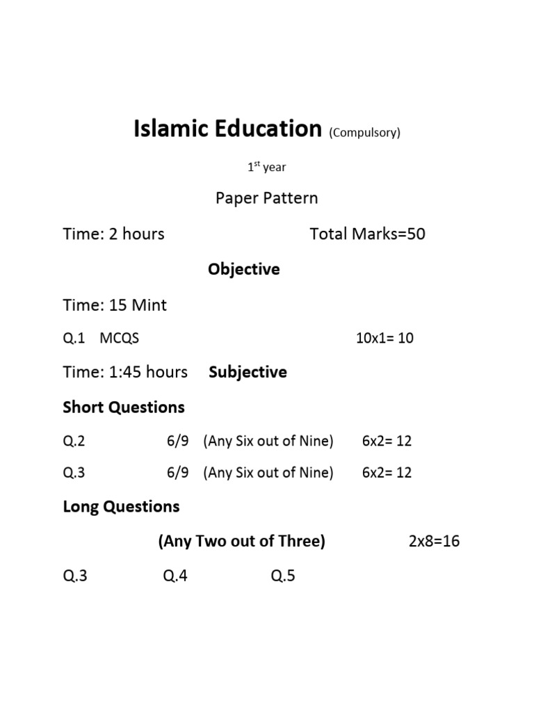 Islamiat Paper Pattern | PDF
