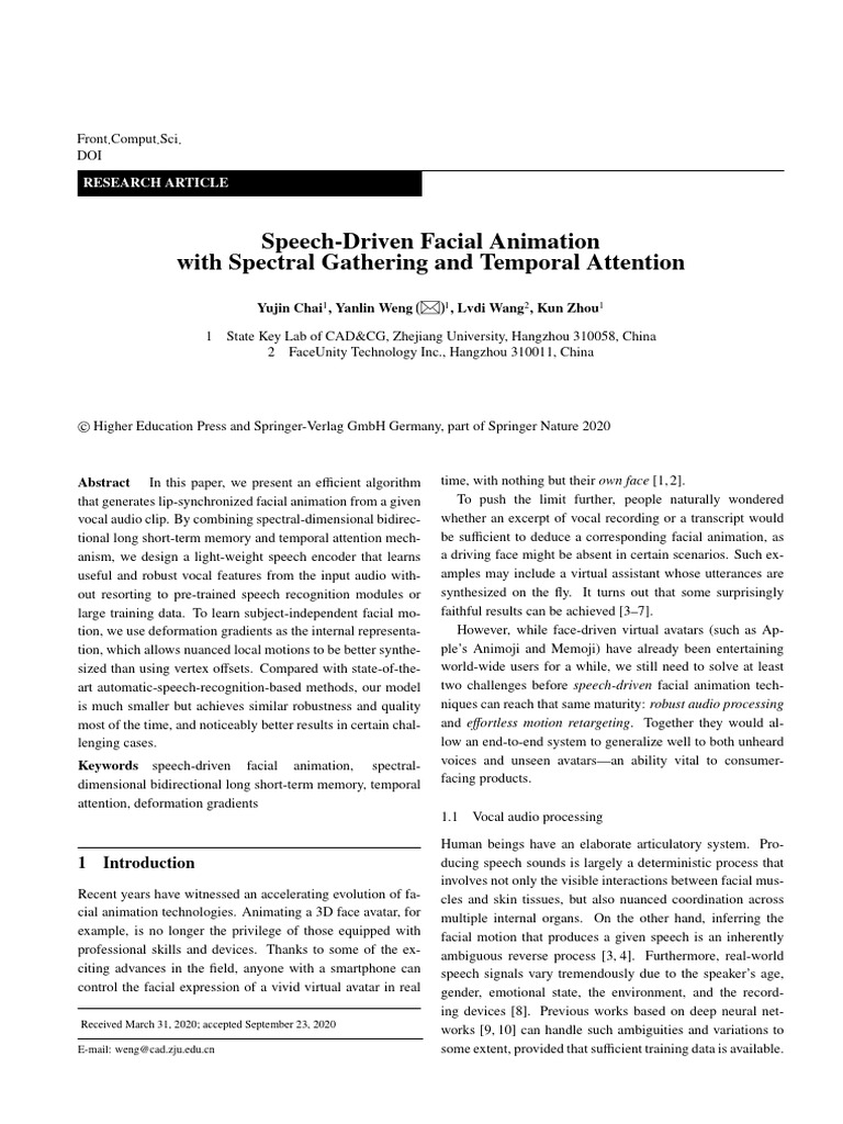 Speechanimation fcs2020 | PDF | Speech Recognition | Artificial Neural Network