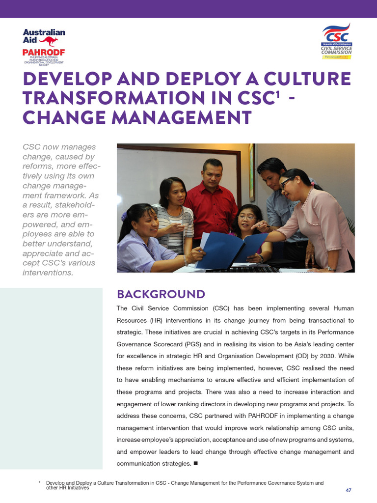 CSC 05 Develop and Deploy A Culture Transformation in CSC1 - Change Management | PDF | Change ...
