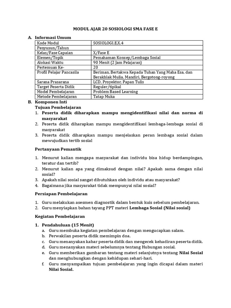 Modul Ajar Semester Genap Sosiologi | PDF | Kesehatan Holistik