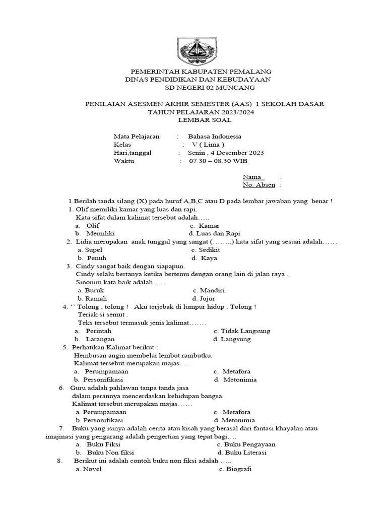 Soal - Soal Aas Kelas 5 | PDF
