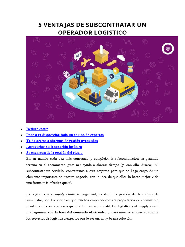 5 VENTAJAS DE SUBCONTRATAR UN OPERADOR LOGISTICO | PDF | Logística ...