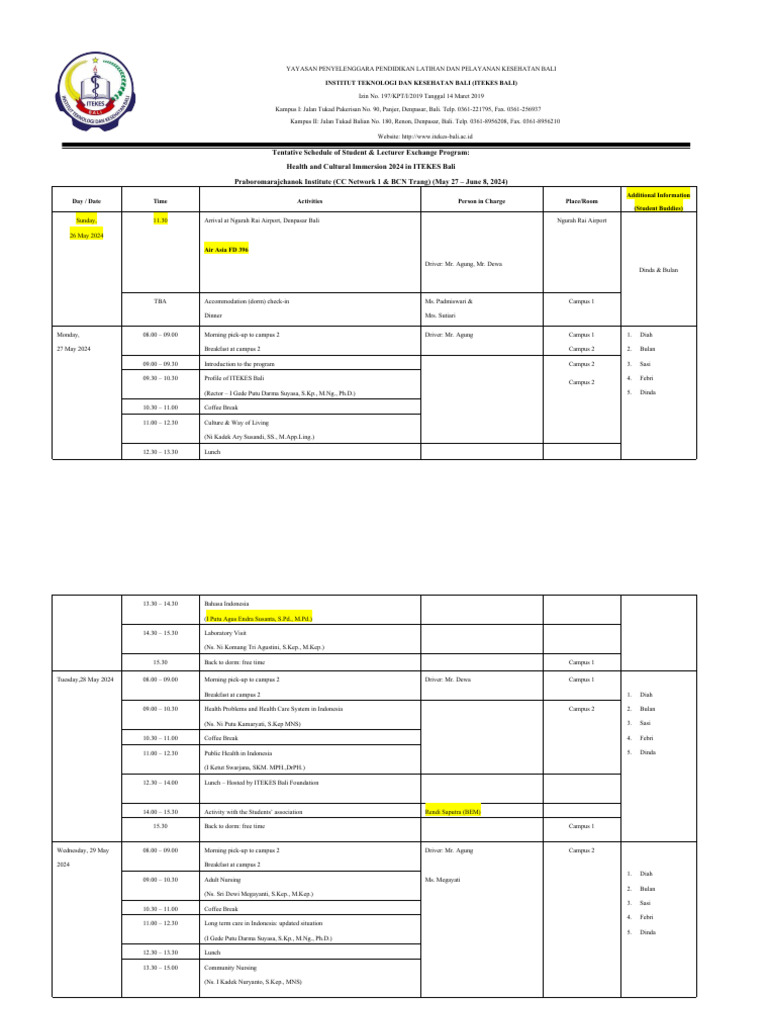 Tentative Schedule SE PBRI - 2 Mei 2024 | PDF | Bali