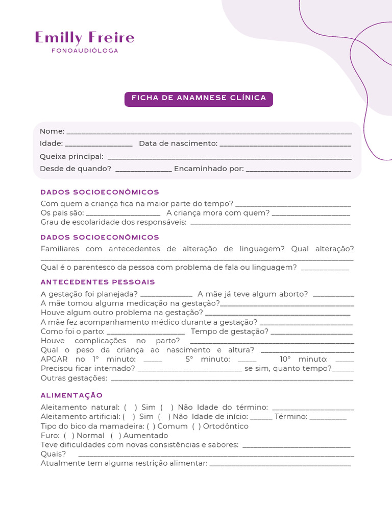 Ficha de Anamnese | PDF | Gravidez | Dormir