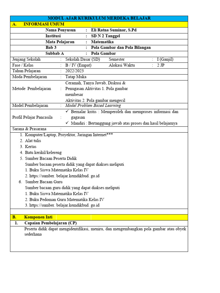Modul Ajar Pola Gambar | PDF | Seni
