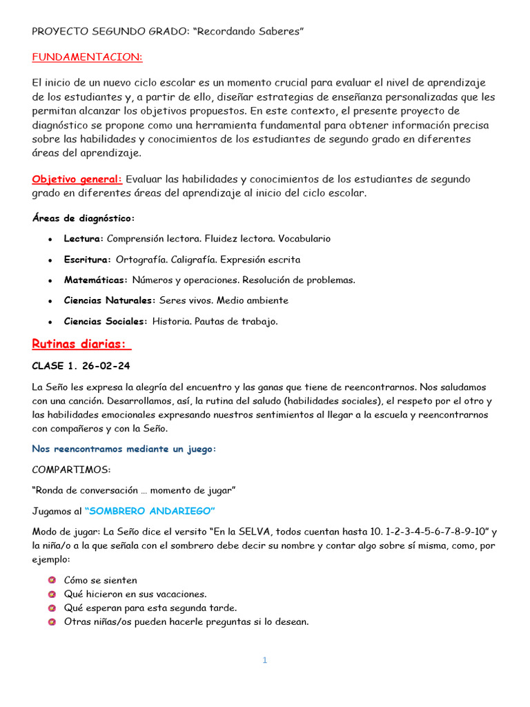 Proyecto Segundo Grado 2024 | PDF | Aprendizaje