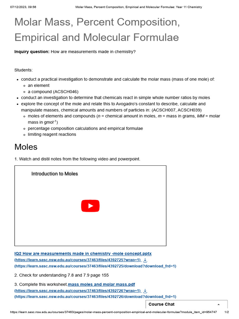 Molar Mass, Percent Composition, Empirical and Molecular Formulae ...